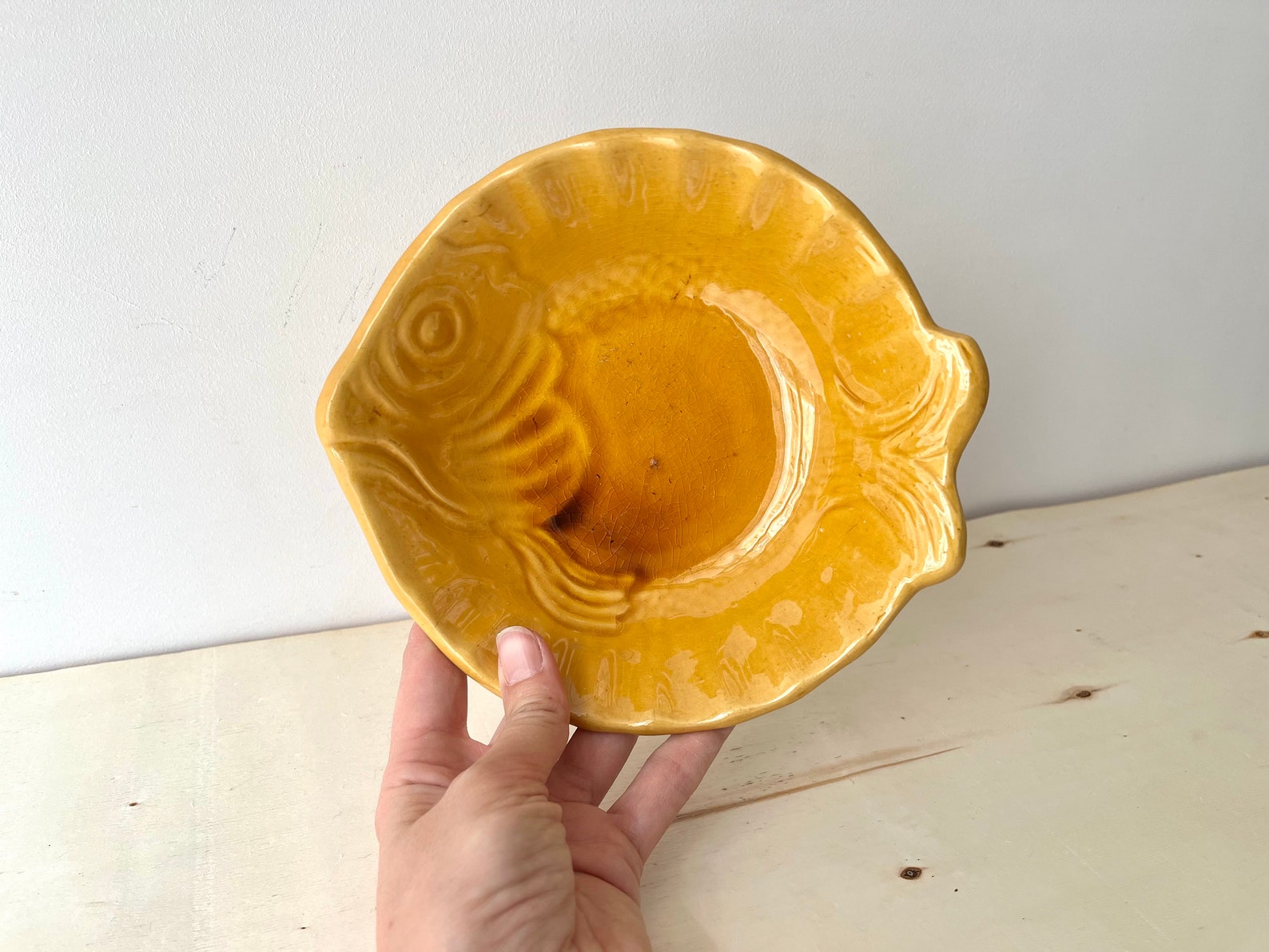 Small Fish Bowl in Yellow Ceramic, Vallauris French Manufacture ...