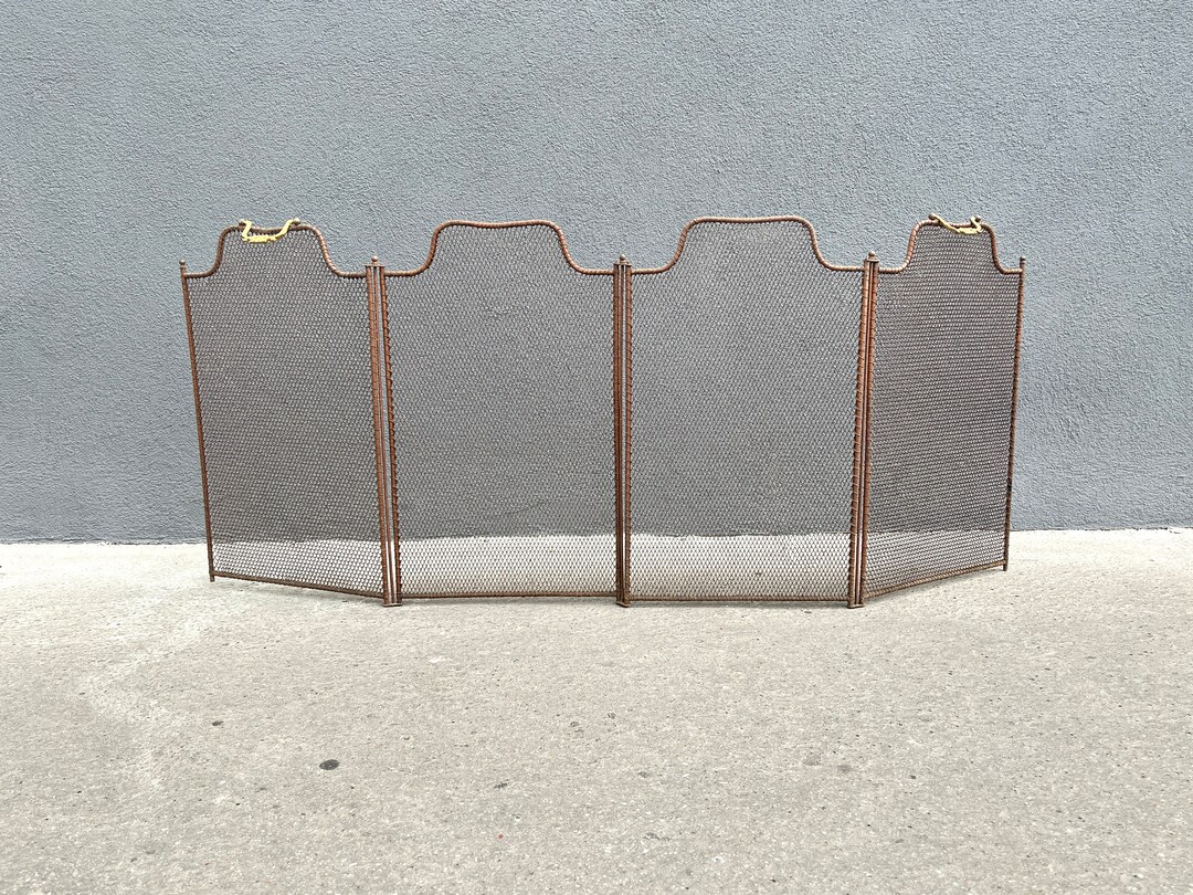 French 19th Copper Fire Screen 53 X 22 Inches, 4 Flap Antique Fireplace ...