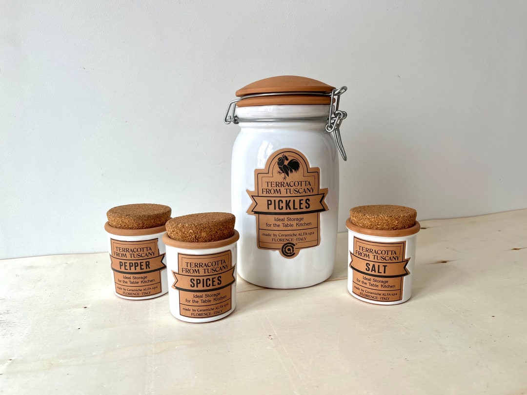 Set of 80’s Tuscany Ceramic Condiment Jars, Vintage Italian Kitchen ...