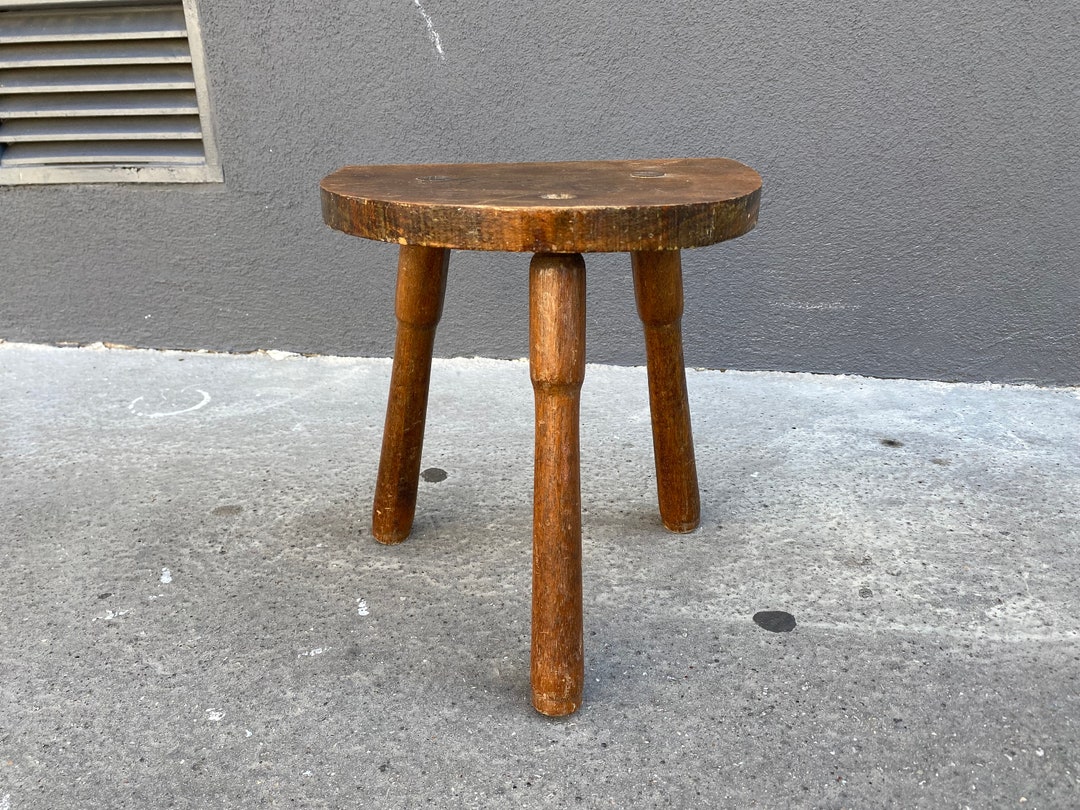 French Antique Farmhouse Stool in Varnished Dark Wood, Rustic Tripod ...