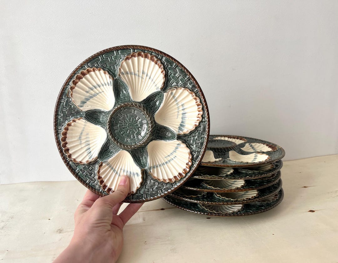Set of 6 Antiques Majolica Oyster Plates Signed Longchamp France, Xixth ...