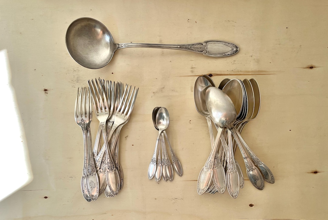 Art Nouveau ERCUIS 30 Pieces Cutlery Set in Silver Metal 1900's ...