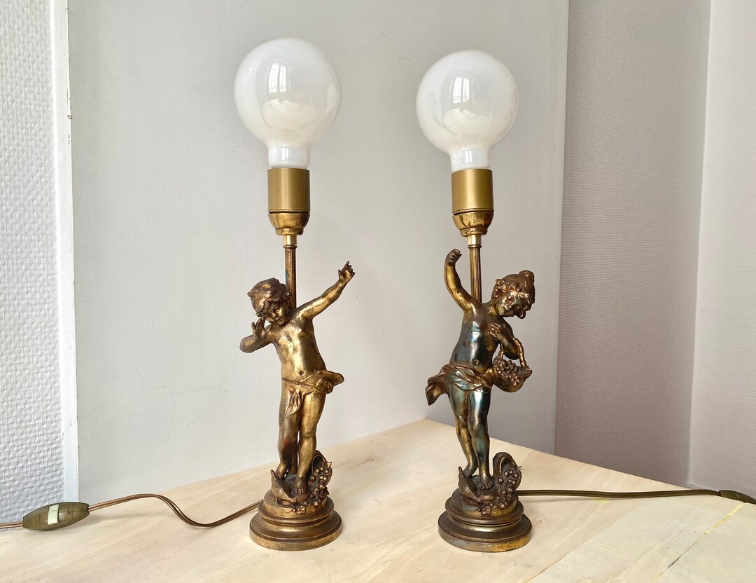 Pair of Cherub Lamps by Auguste Moreau 1930, Antique Spelter Putti ...