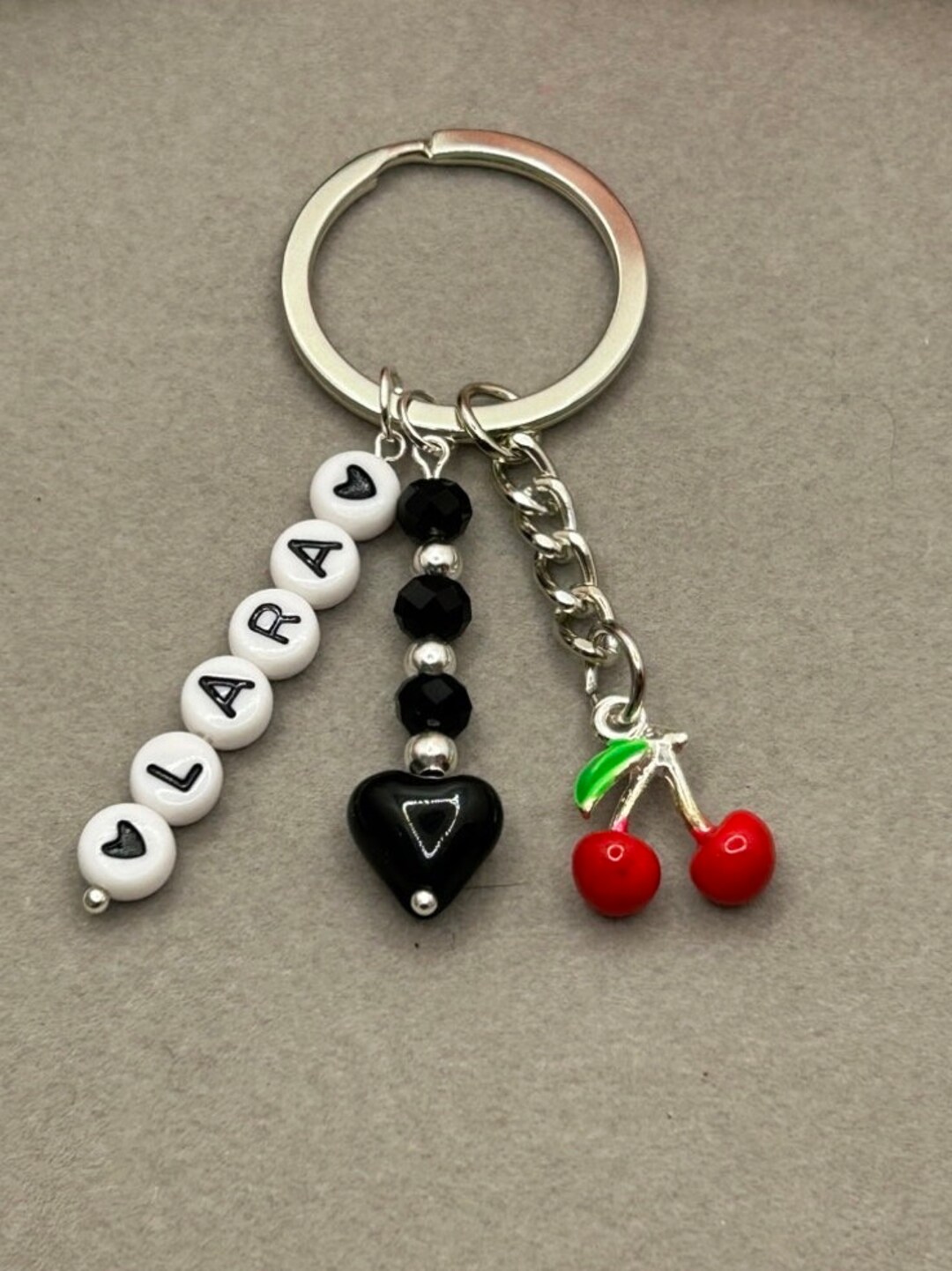 Personalised Cherry Keyring, Fruit Related Keyring, Black Heart ...