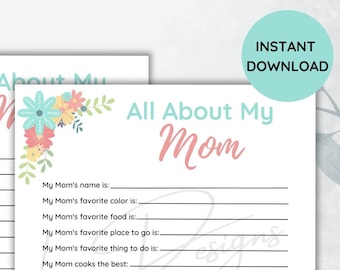 PRINTABLE Mother's Day All About My Mom Mommy Fill in the - Etsy UK