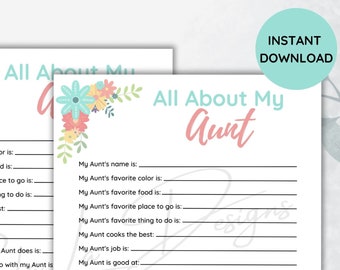 All About My Aunt Mother's Day Questionnaire Instant Downloadable PDF ...