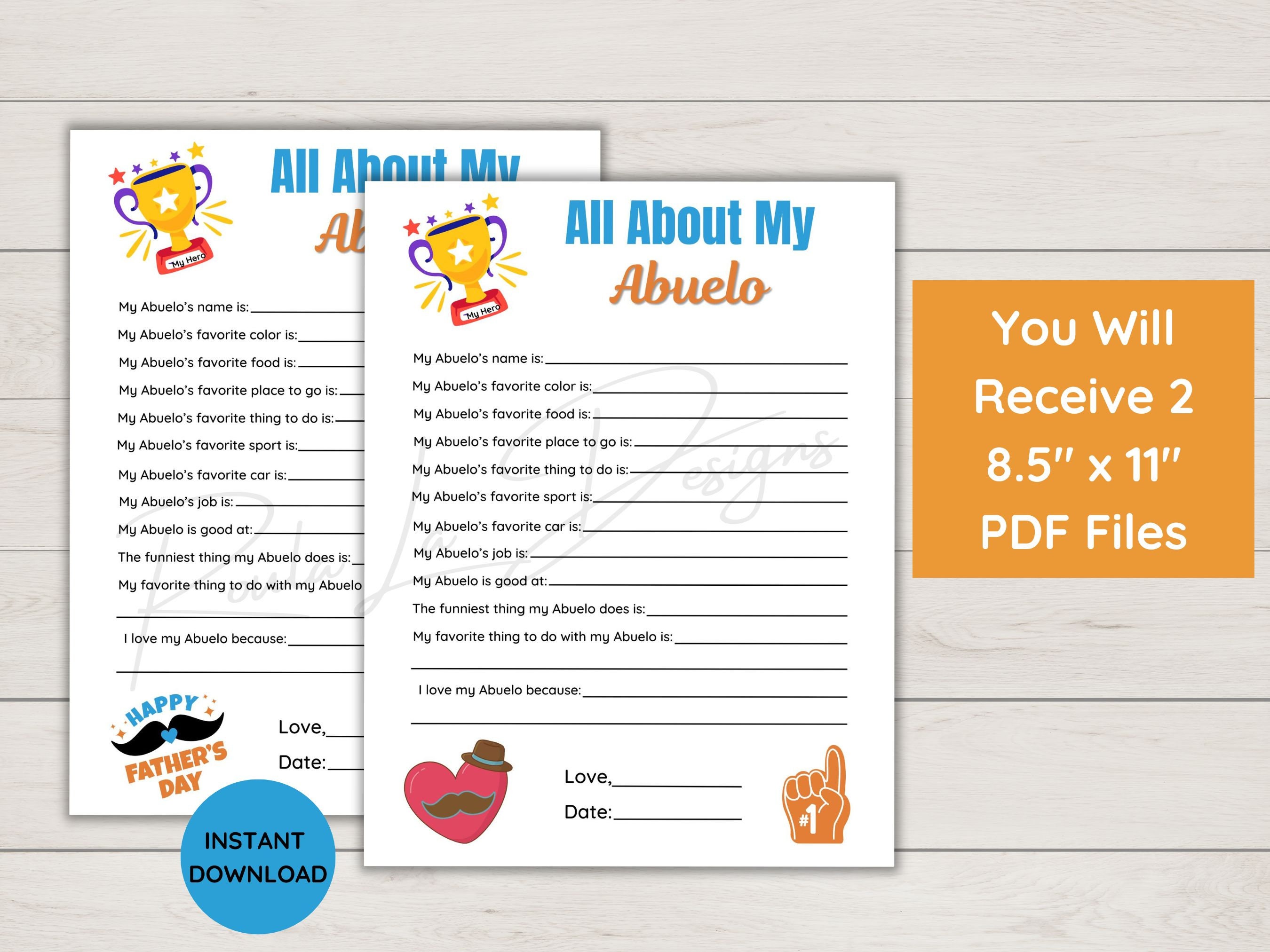 All About My Abuelo Printable | Father’s Day Gift | Abuelo Birthday ...