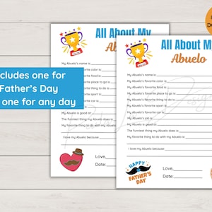 All About My Abuelo Printable | Father’s Day Gift | Abuelo Birthday ...