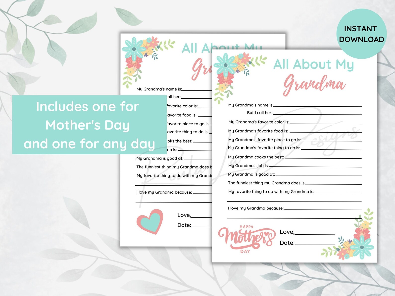 All About My Grandma Printable | Mother's Day Gift | Grandma Birthday ...