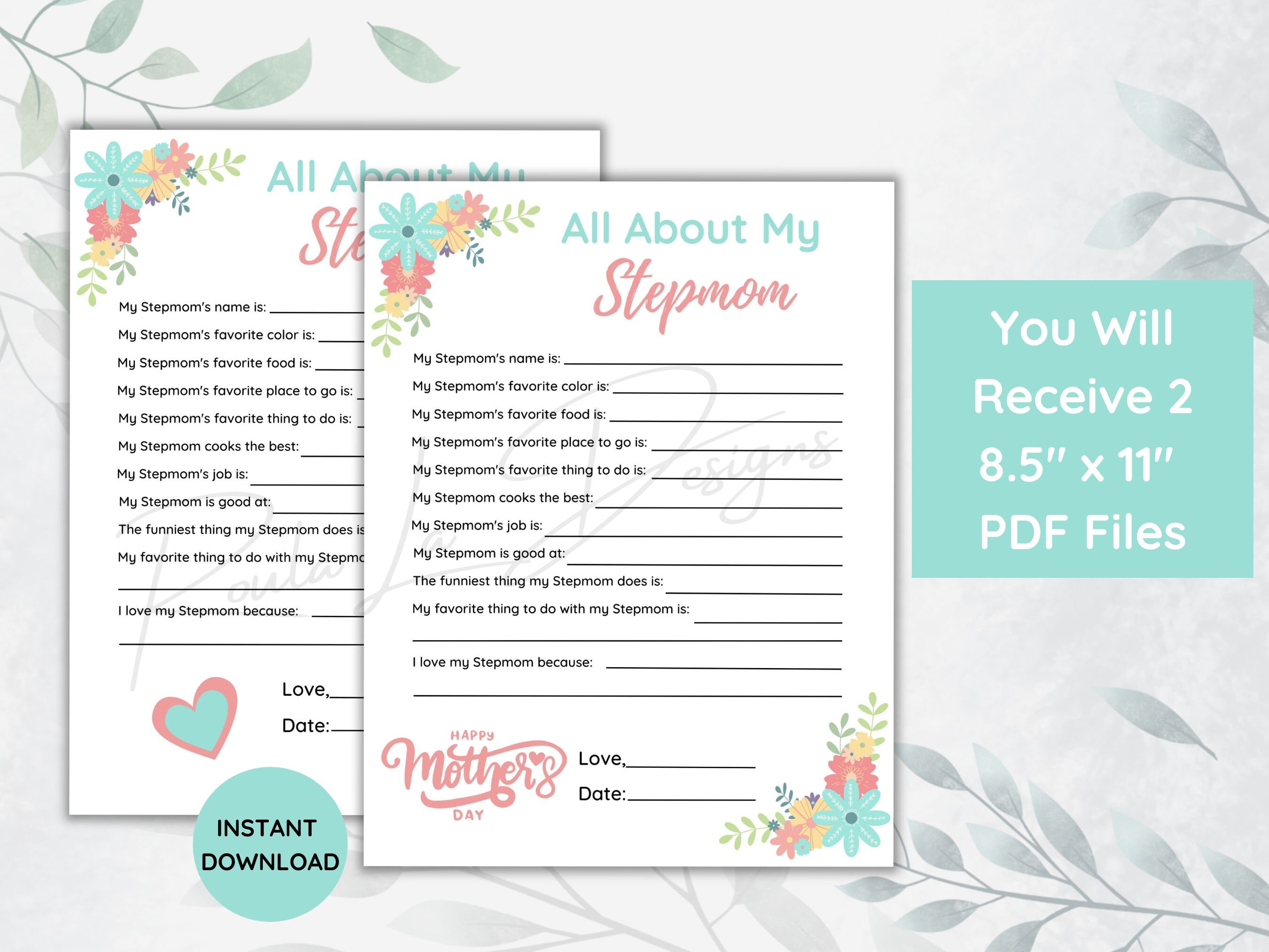 All About My Stepmom Printable | Mother's Day Gift | Stepmom Birthday ...