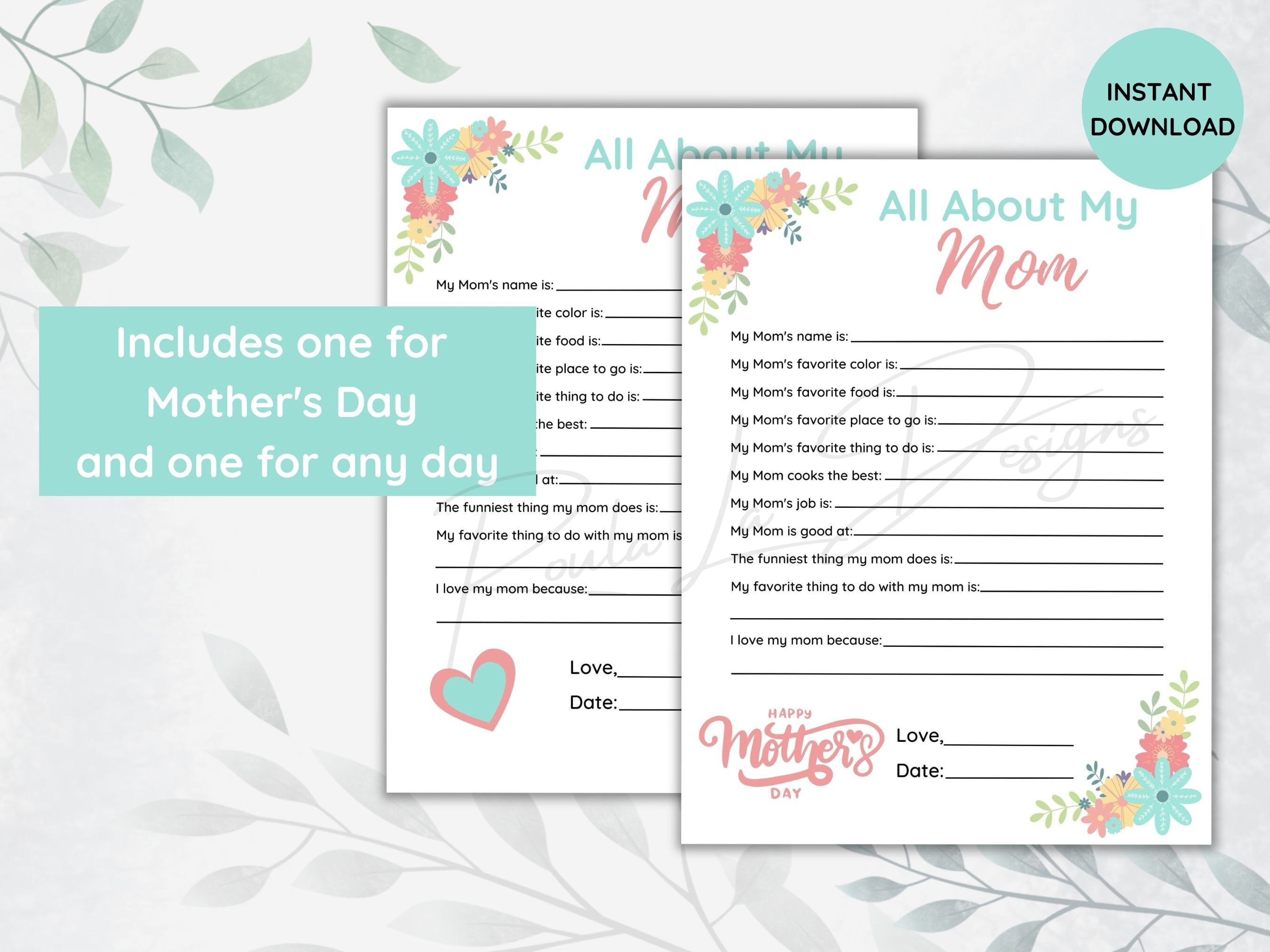 All About My Mom Printable | Mother's Day Gift | Mom Birthday Gift ...