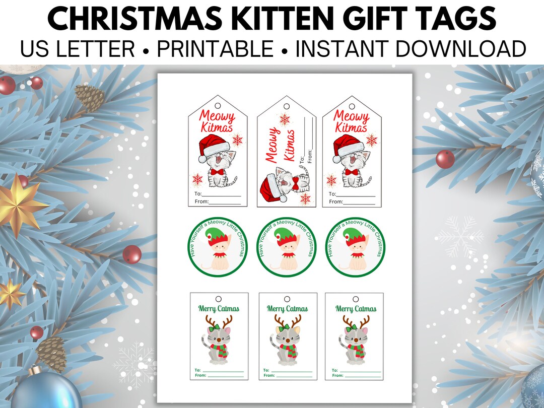Christmas Gift Tag Printable Christmas Kitten Gift Tags - Etsy