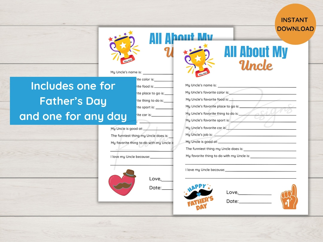 All About My Uncle Printable | Father’s Day Gift | Uncle Birthday Gift ...