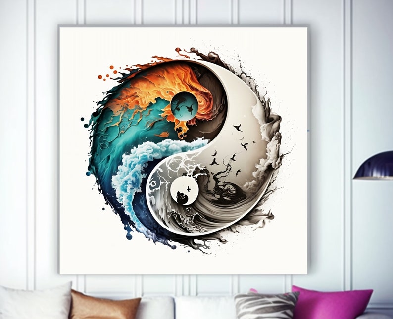 Yin Yang Original Version Decorated With Waves and Fire - Etsy