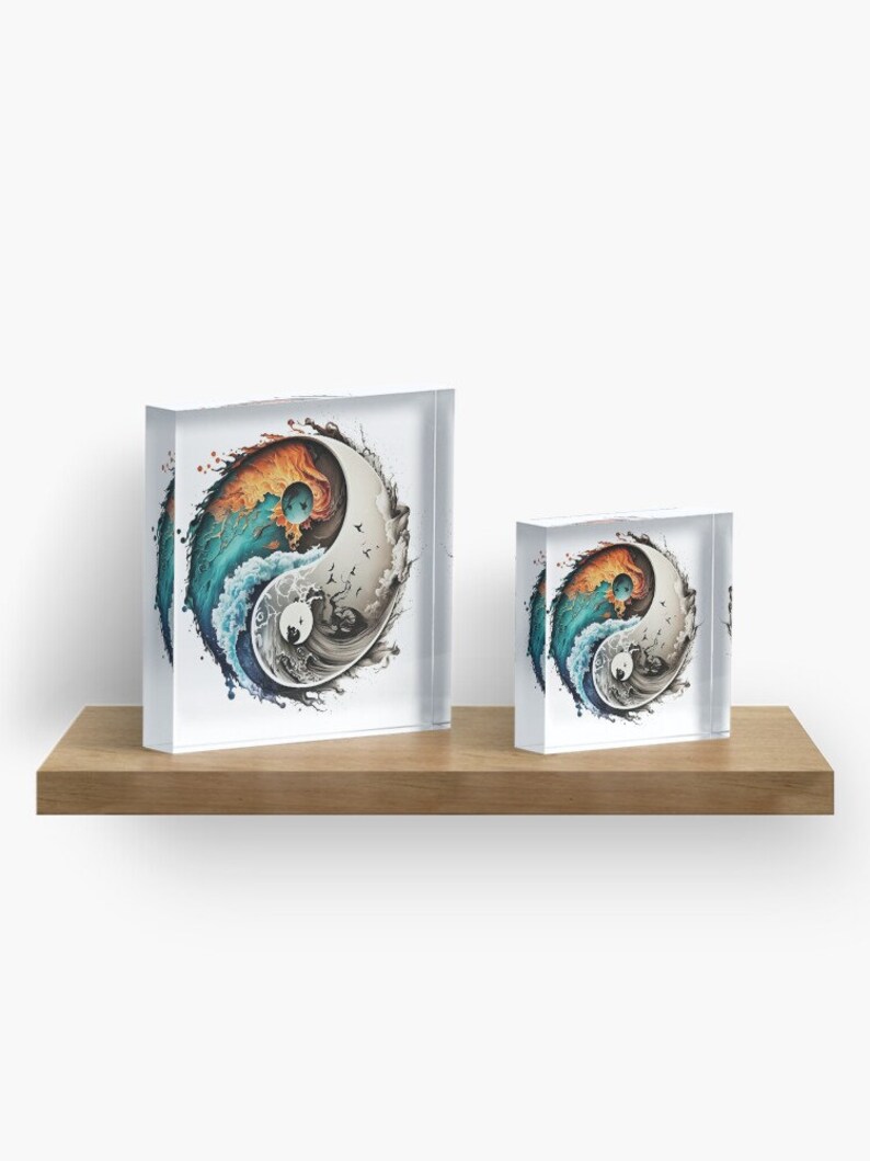 Yin Yang Original Version Decorated With Waves and Fire - Etsy