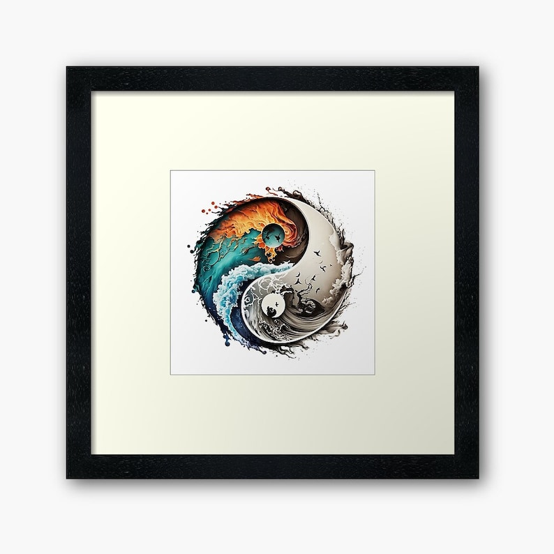 Yin Yang Original Version Decorated With Waves and Fire - Etsy
