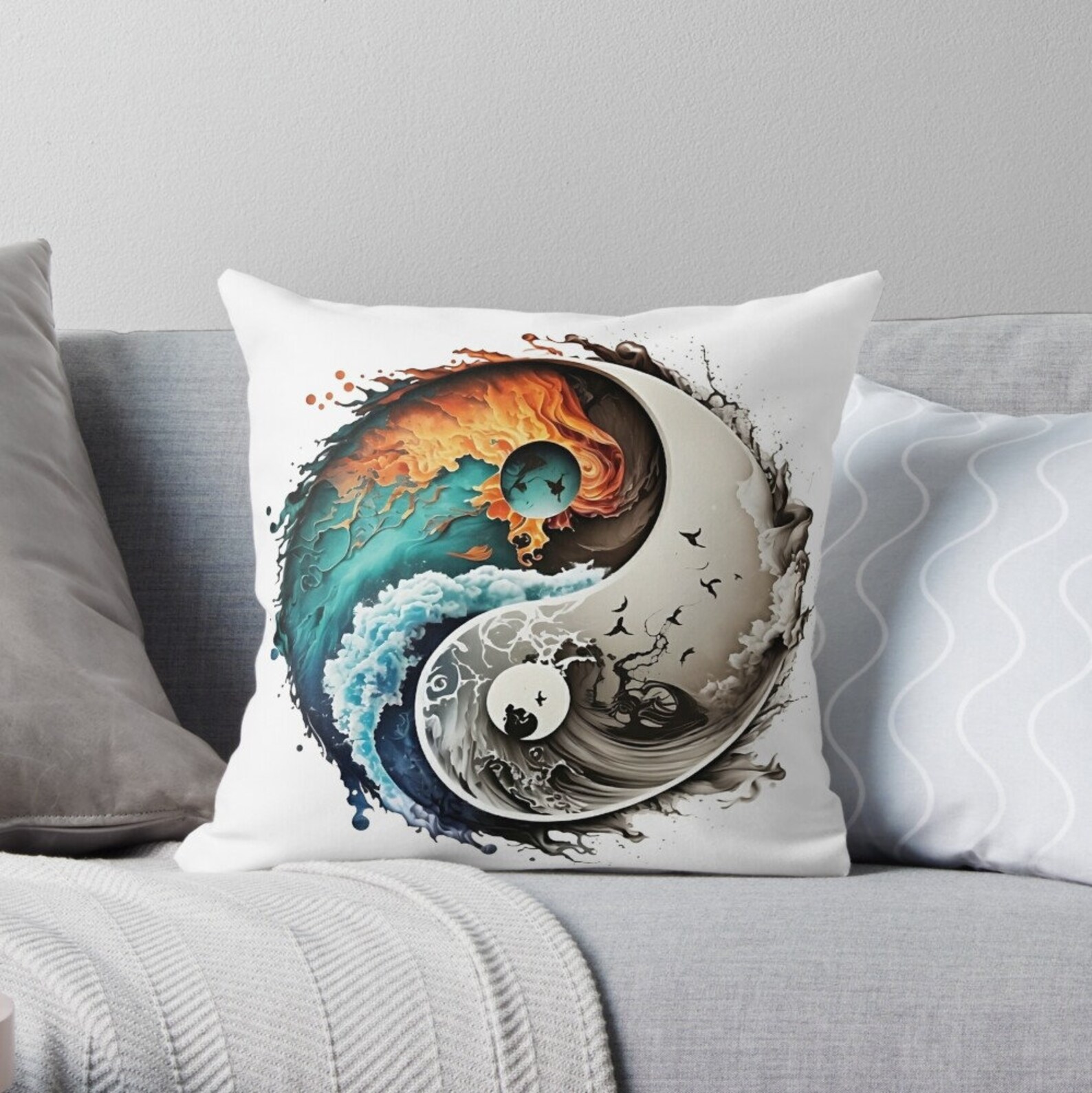 Yin Yang Original Version Decorated With Waves and Fire - Etsy