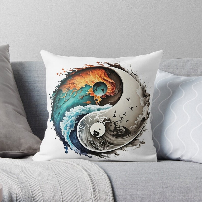 Yin Yang Original Version Decorated With Waves and Fire - Etsy
