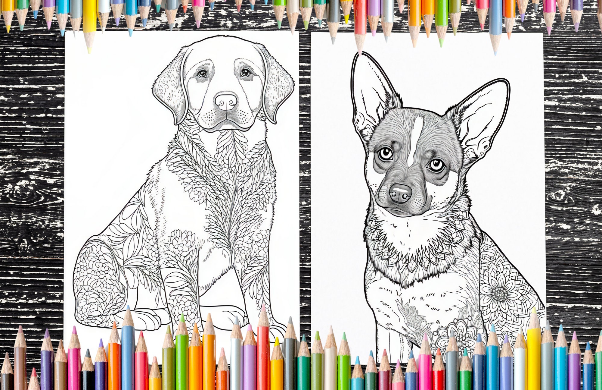 10 Coloring Pages Beautiful Dogs Decorated in Mandala Style and With ...