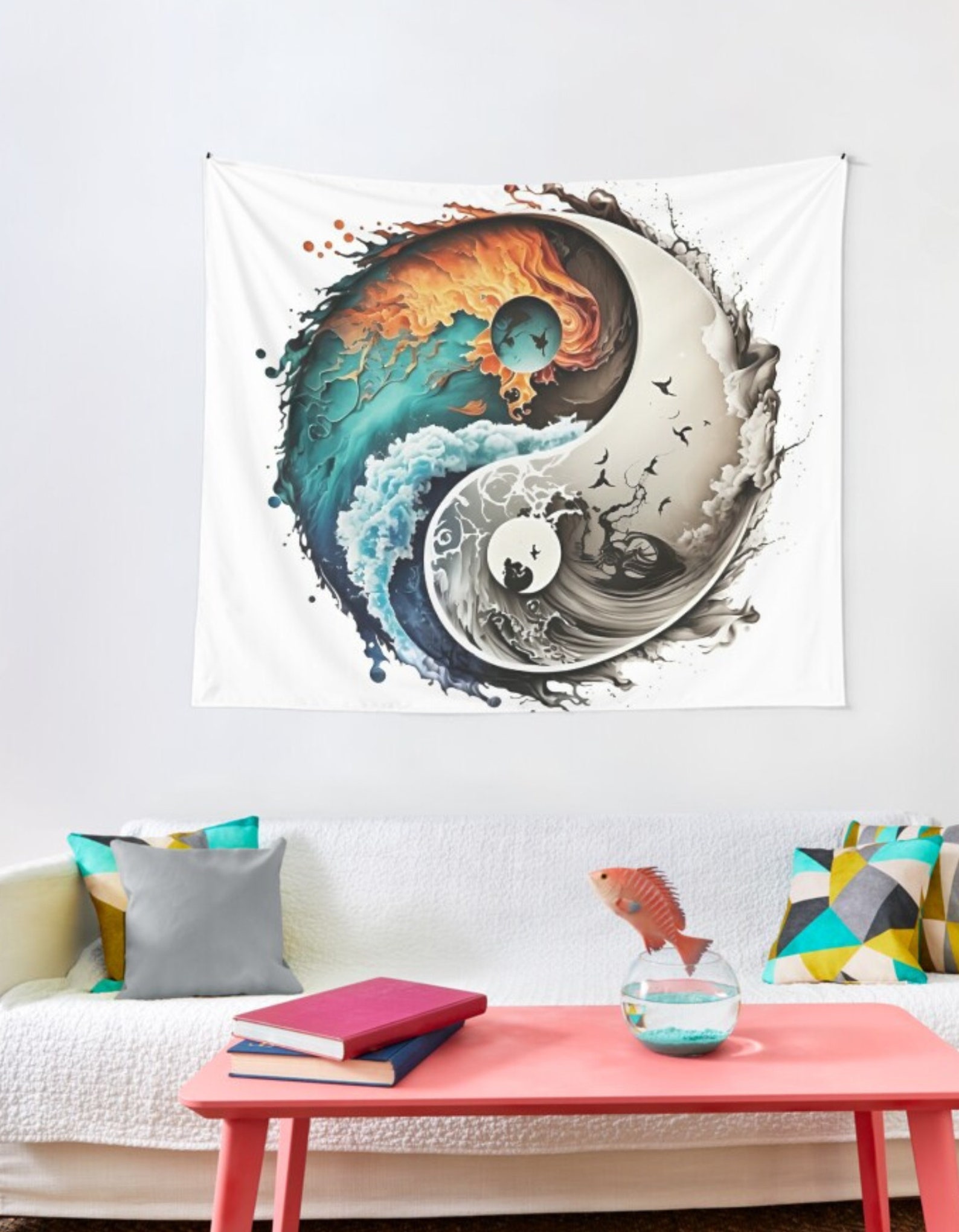 Yin Yang Original Version Decorated With Waves and Fire - Etsy