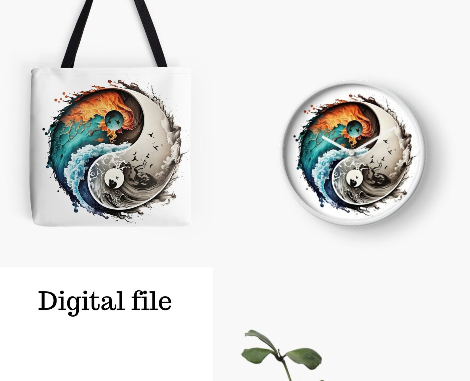 Yin Yang Original Version Decorated With Waves and Fire - Etsy