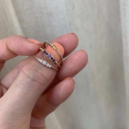 Dainty CZ Stacking Ring Gold Minimalist Ring CZ Ring Simple - Etsy