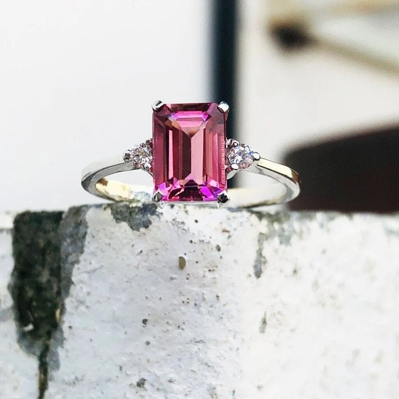 Silver 925 Pink Gemstone Ring - Size 8 1/2 - munimoro.gob.pe