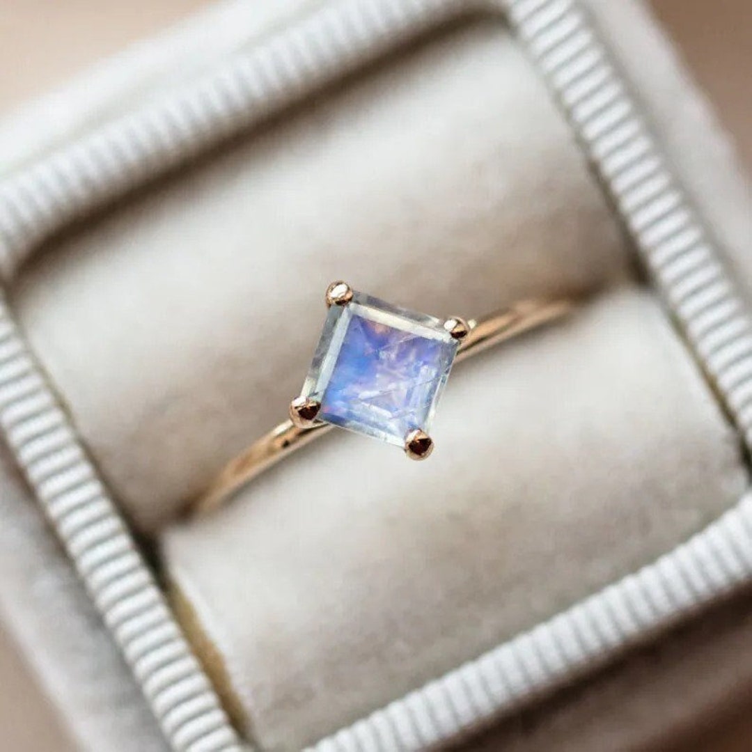 Natural Moonstone Ring-square Cut Moonstone Ring-dainty - Etsy
