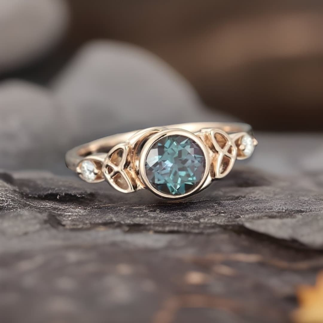 Natural Alexandrite Ring Round Shape Ring 14K Gold-925 Sterling Silver ...