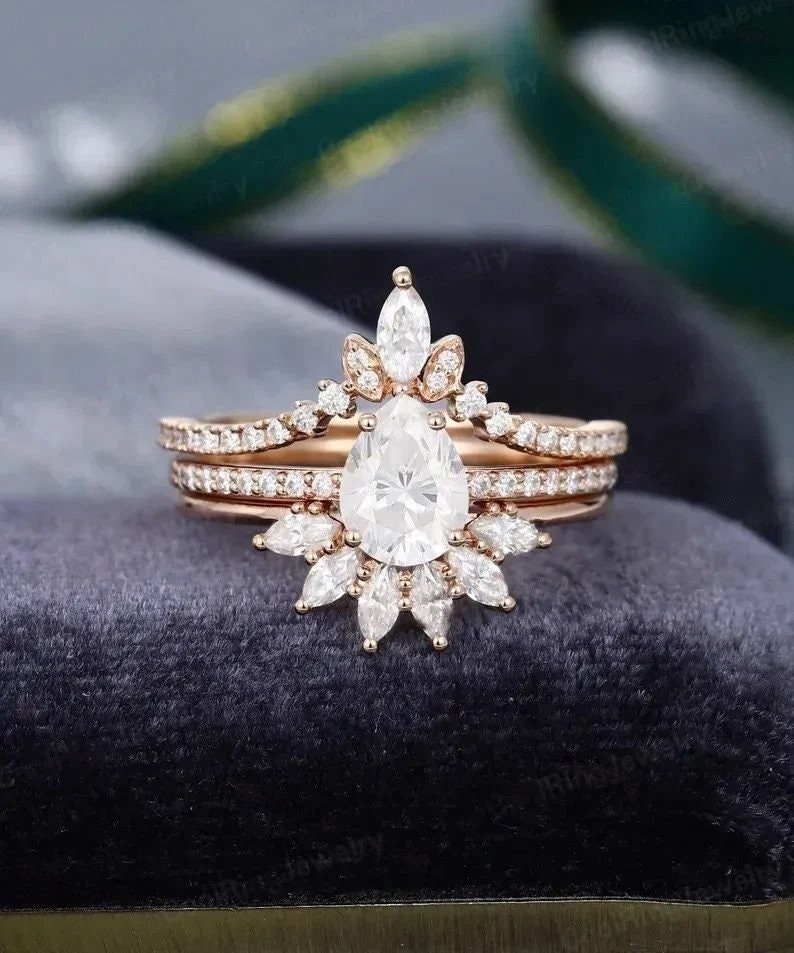 Moissanite Ring Set of 3PCS Engagement Ring Bridal Ring Set - Etsy
