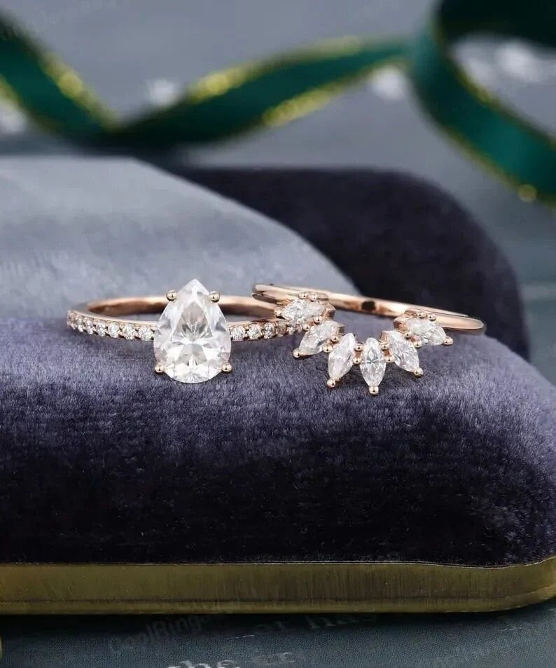 Moissanite Ring Set of 3PCS Engagement Ring Bridal Ring Set - Etsy