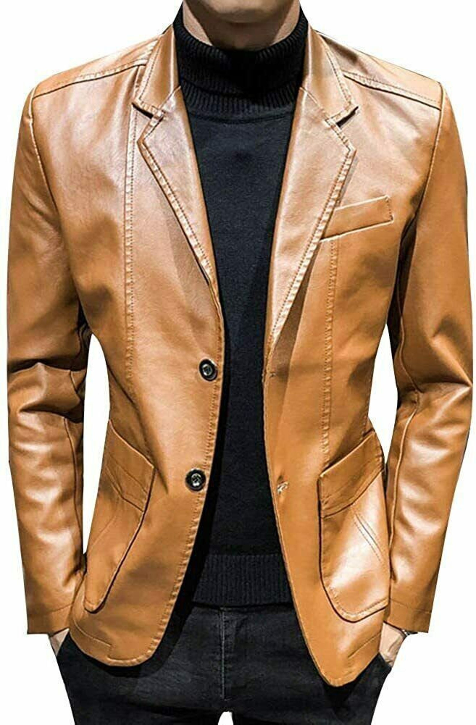 Men Leather Blazer Coat Jacket Genuine Lambskin Leather Slim - Etsy