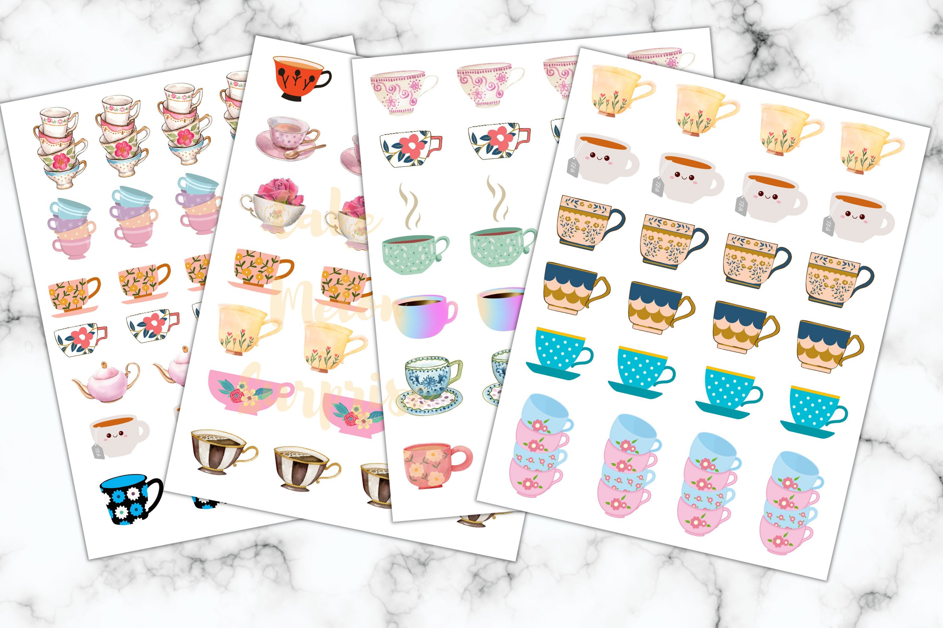 Instant Download Tea Cup Printable Stickers 4 Pages Printable - Etsy