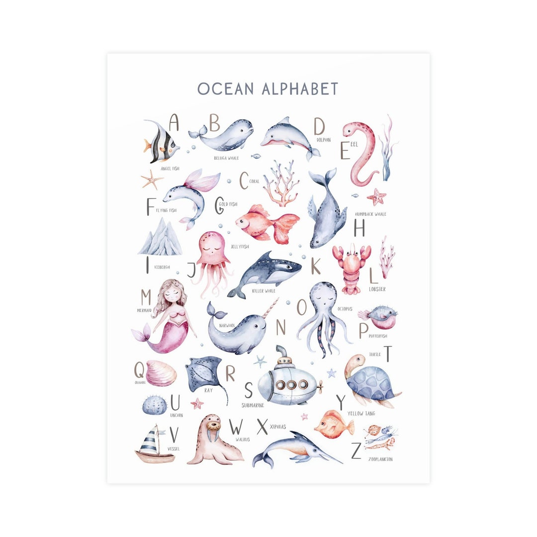 Ocean Alphabet Wall Art Matte Poster Print Turtle Beluga Whale - Etsy