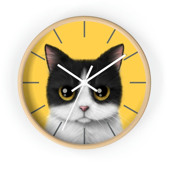 Black And White Cat Cartoon Clock