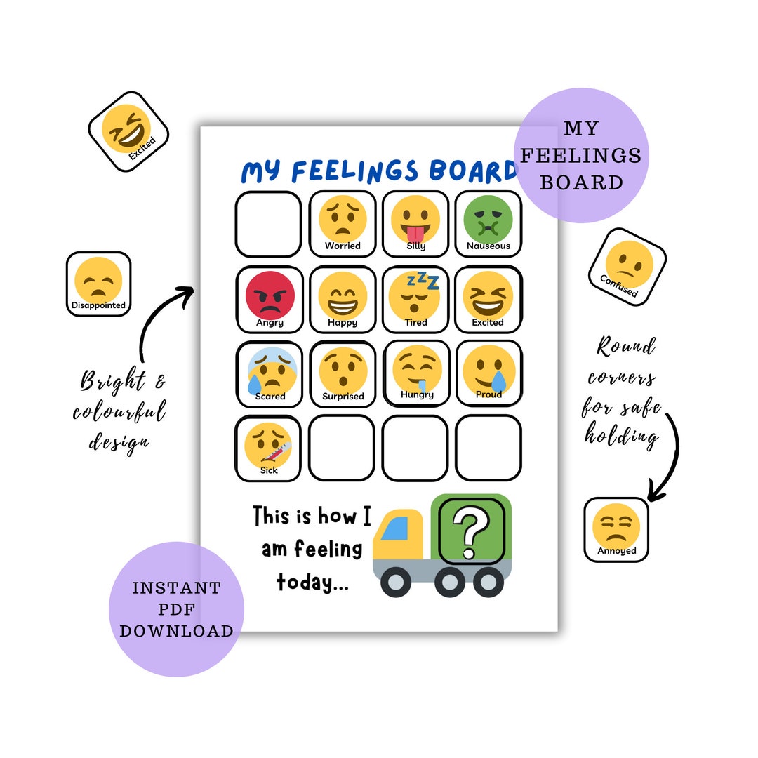 Reusable Feelings Board to Learn Emotions Preschool / Toddlers Visual ...
