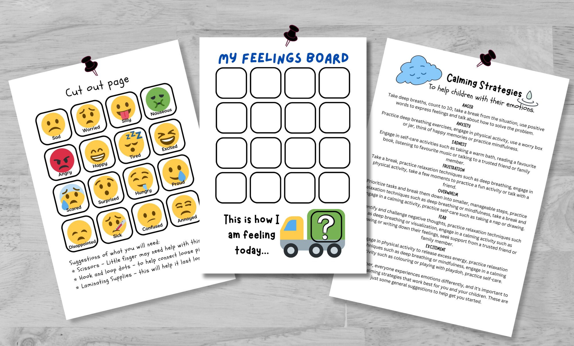 Reusable Feelings Board to Learn Emotions Preschool / Toddlers Visual ...