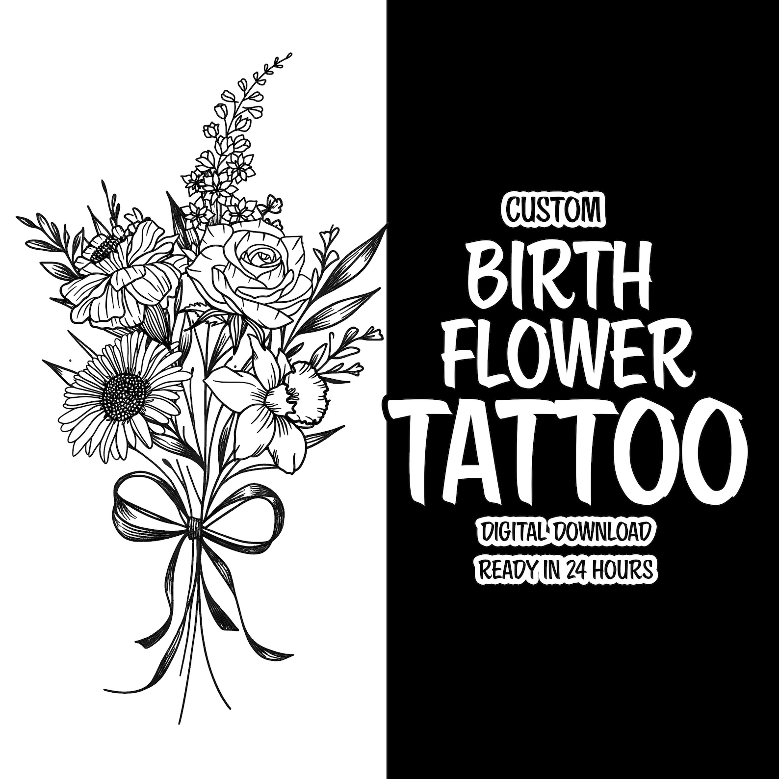 Buy Custom Birth Flower Tattoo Fine Line Birth Flower Bouquet Tattoo ...