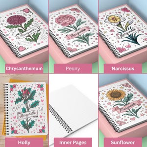 Birth Flower Personalized Journal, Custom Name Notebook, Minimalist ...