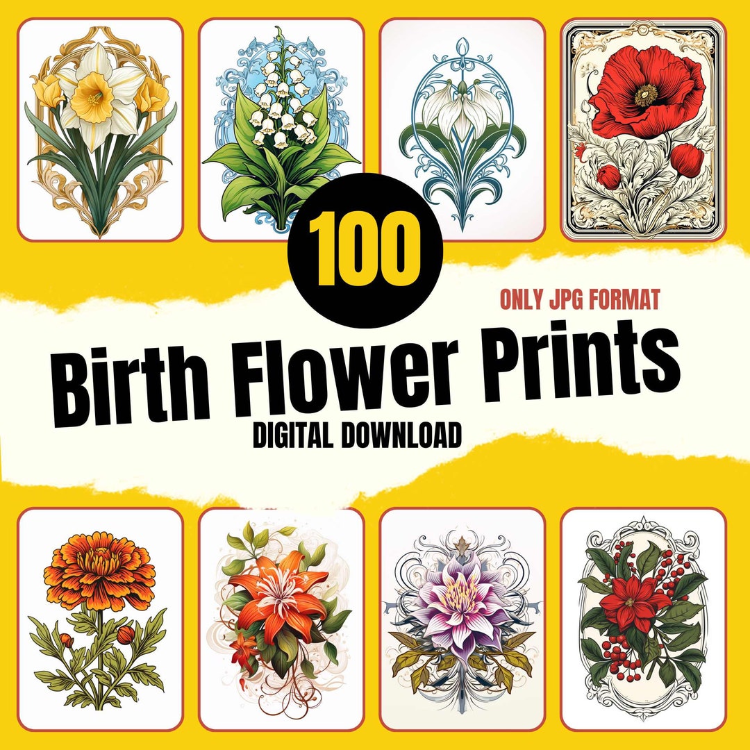 Birth Flower Print Bundle Collection - Set of 100+ Digital Birth Flower ...