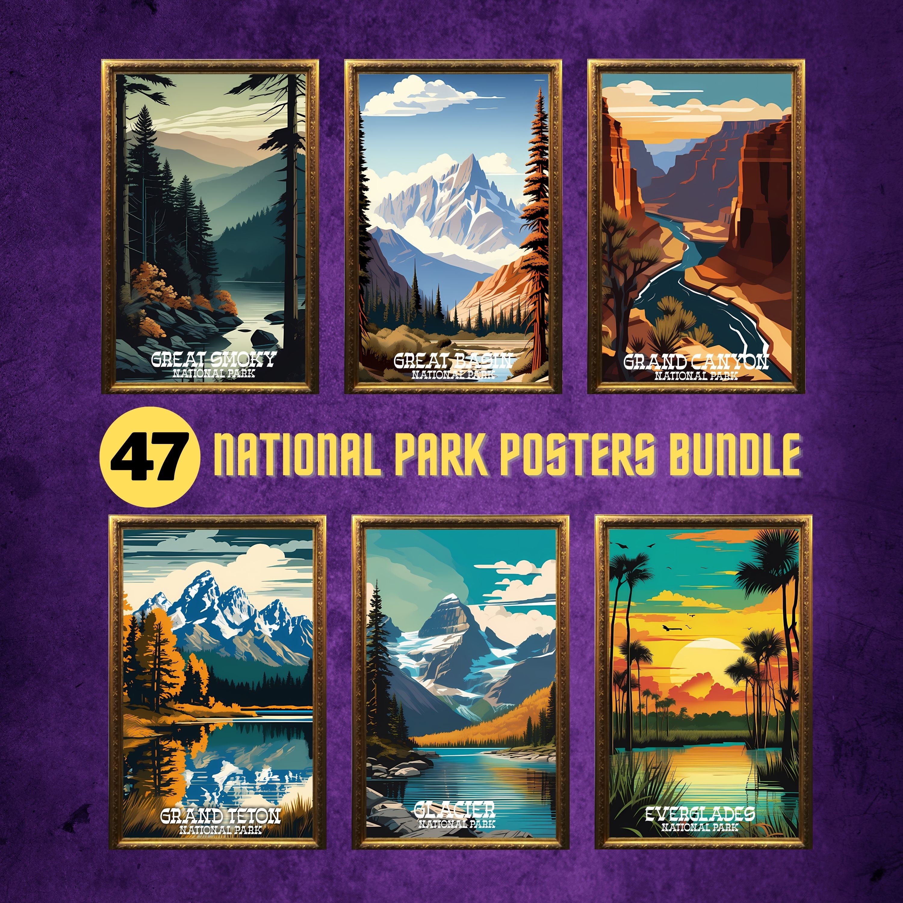 Set of 47 USA Vintage National Parks Posters Bundle Collection Travel ...