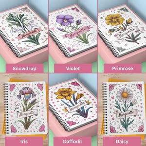 Birth Flower Personalized Journal, Custom Name Notebook, Minimalist ...