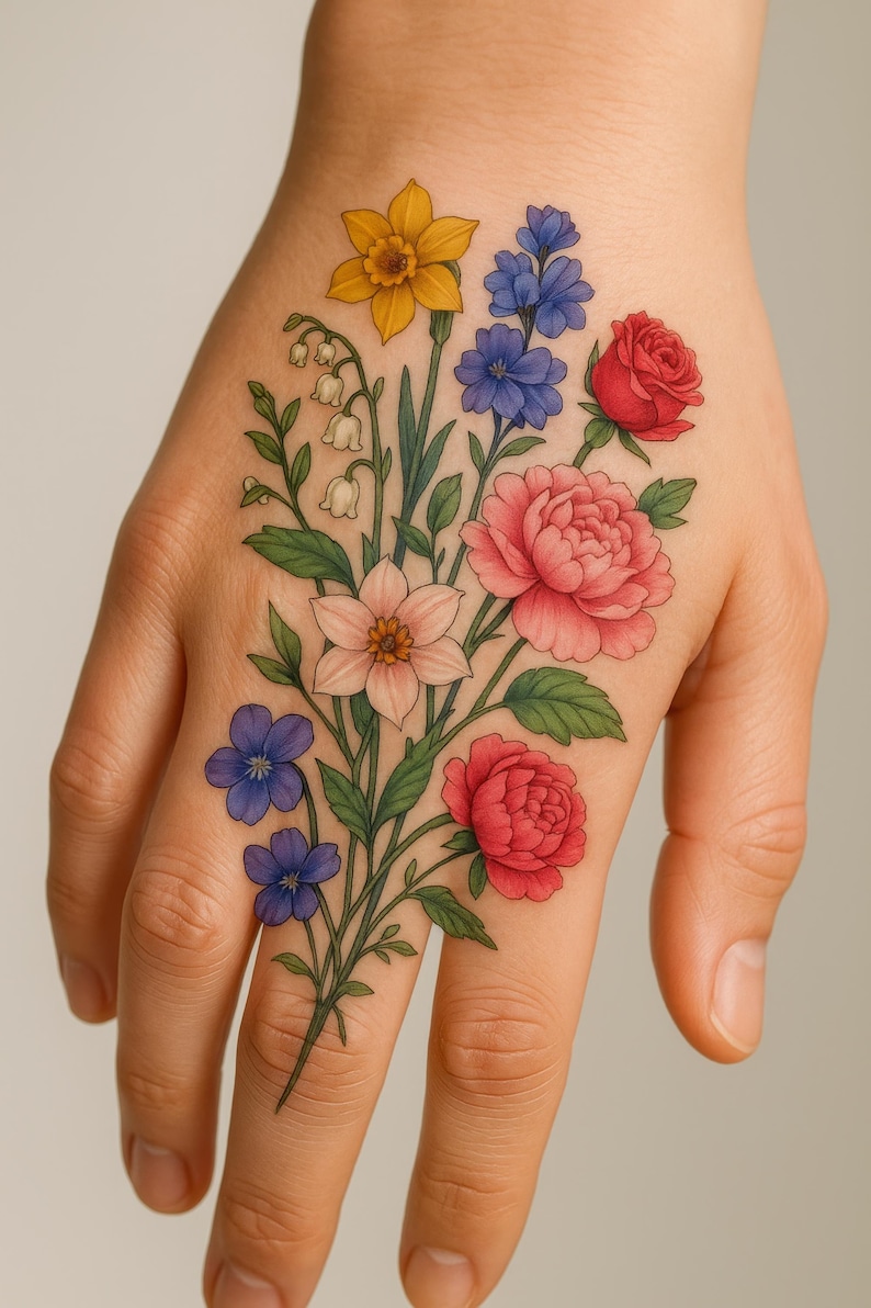 Custom Birth Flower Tattoo Design – Personalized Family Bouquet ...