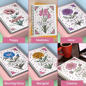 Birth Flower Personalized Journal, Custom Name Notebook, Minimalist ...