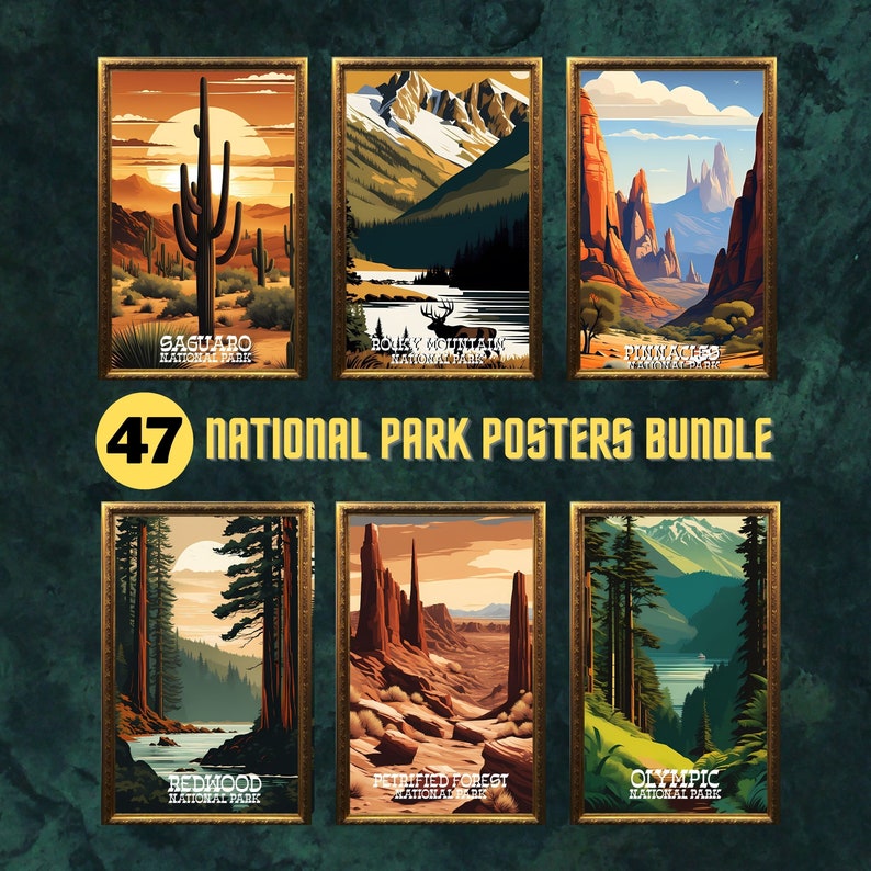 Set of 47 USA Vintage National Parks Posters Bundle Collection Travel ...