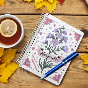 Birth Flower Personalized Journal, Custom Name Notebook, Minimalist ...