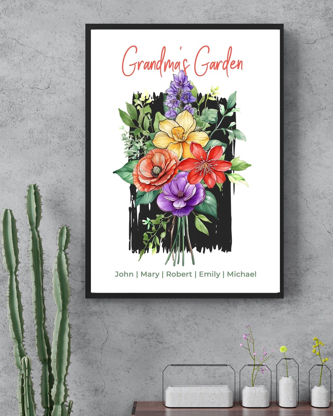 Custom Family Birth Flower Bouquet Print - Family Watercolor ...