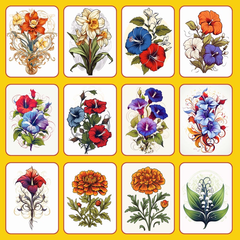 Birth Flower Print Bundle Collection Set of 100 Digital - Etsy