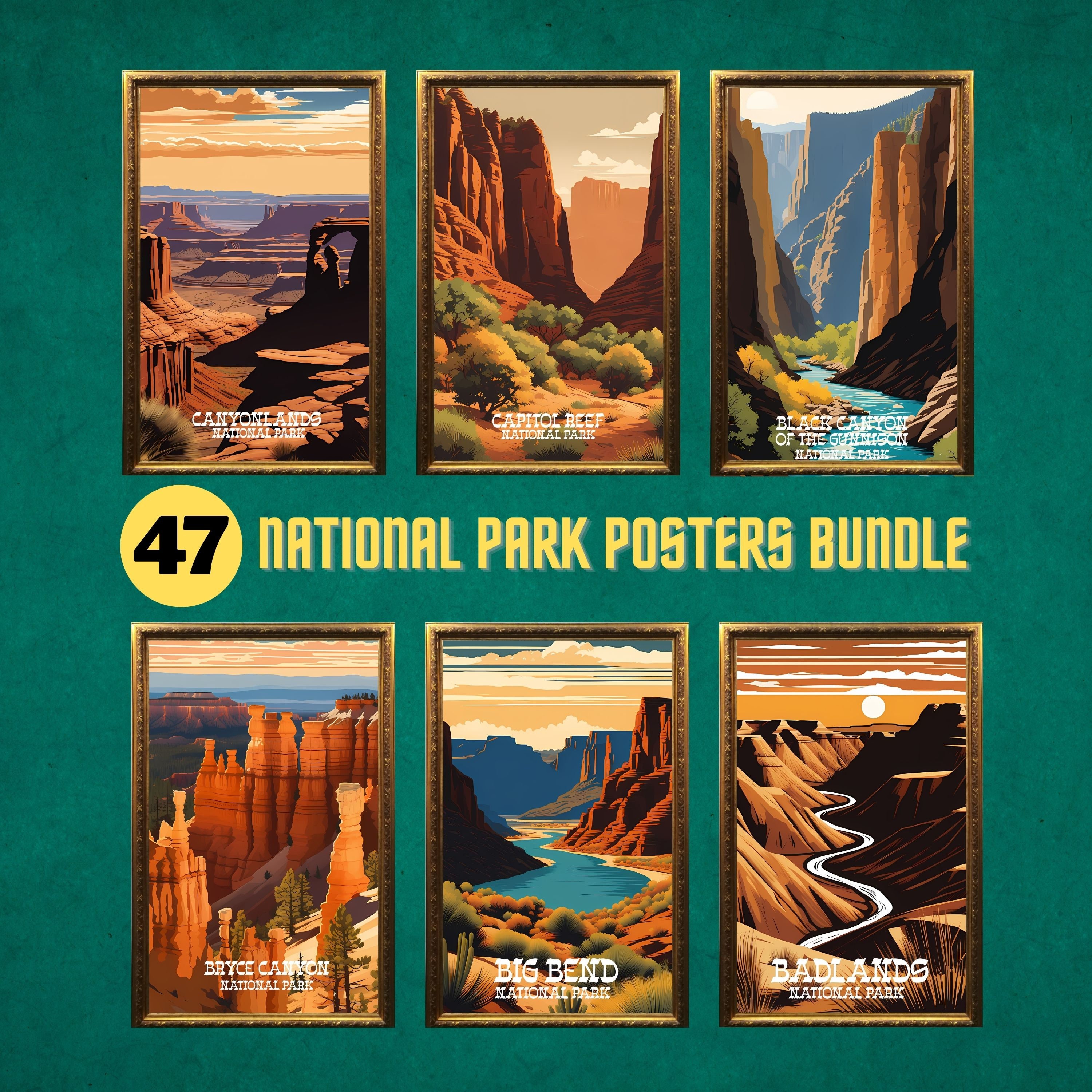 Set of 47 USA Vintage National Parks Posters Bundle Collection Travel ...