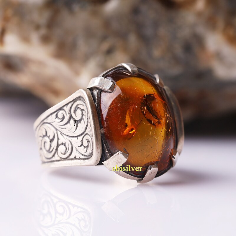 Mens Amber Ring - Etsy